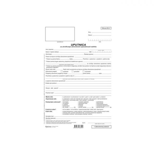 Obrazac RA -1 EC-V-398/A uputnica A4 Optima - Divmar trgovina